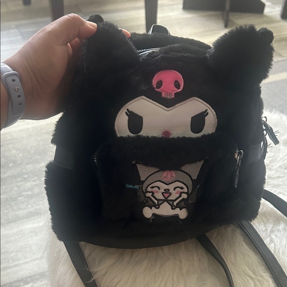Accessories | Black Furry Backpack With Cute Character Design Kuromi ...